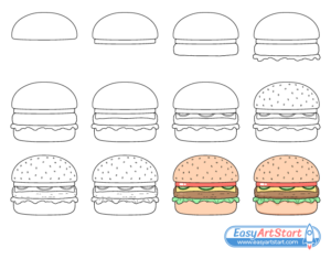 How to Draw a Burger in 12 Steps - EasyArtStart